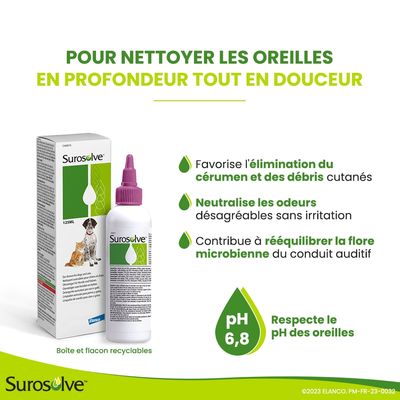 Surosolve Nettoyant auriculaire pour chien et chat pas cher