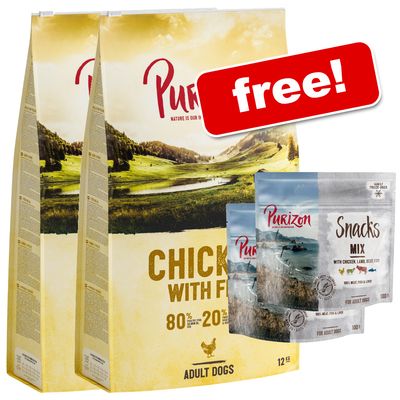 2x12kg Purizon Grain-Free Dry Dog Food + 2x Purizon Dog Snacks Free ...